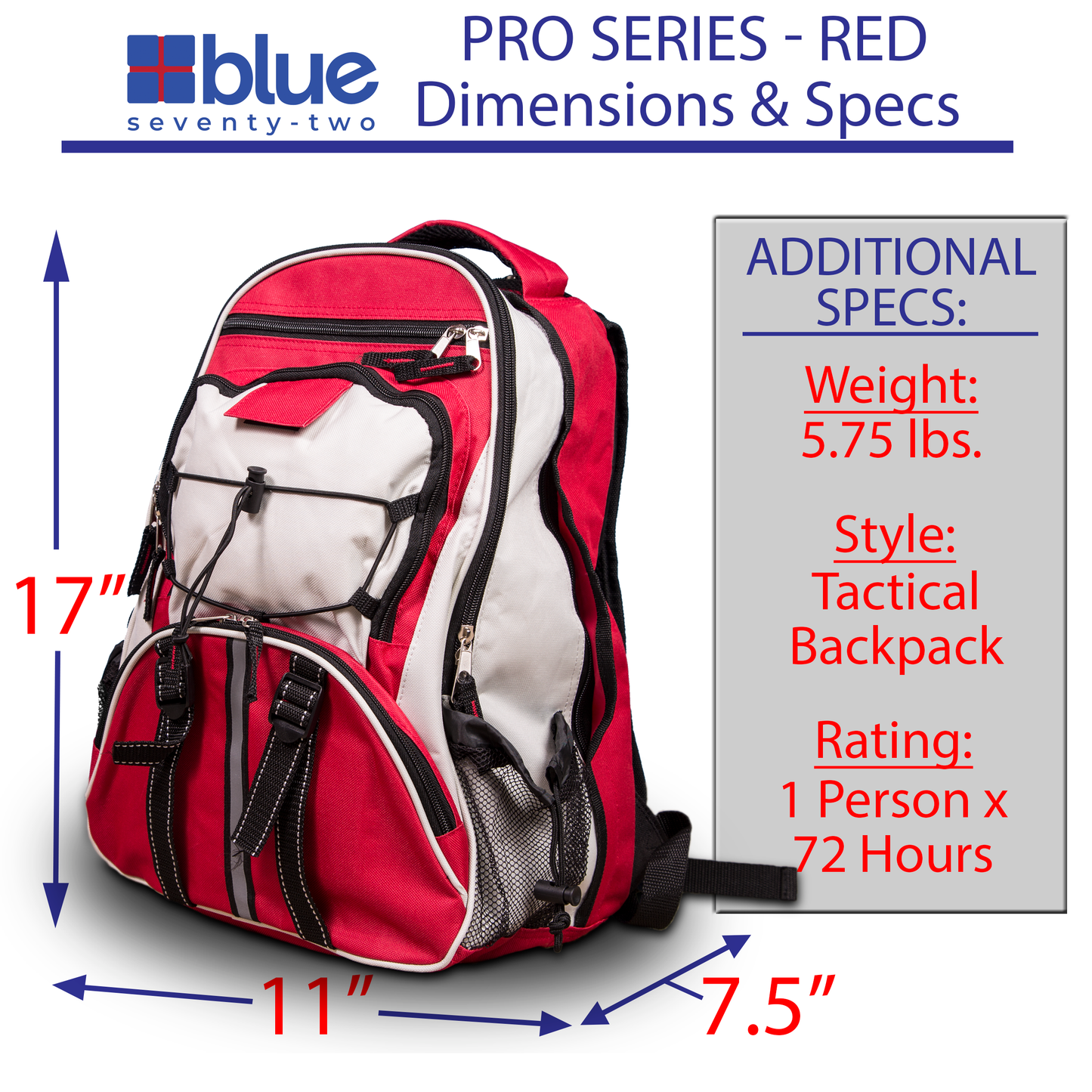 Blue Seventy-Two PRO SERIES - Deluxe 3 Day Emergency Kit for 1 Person ...